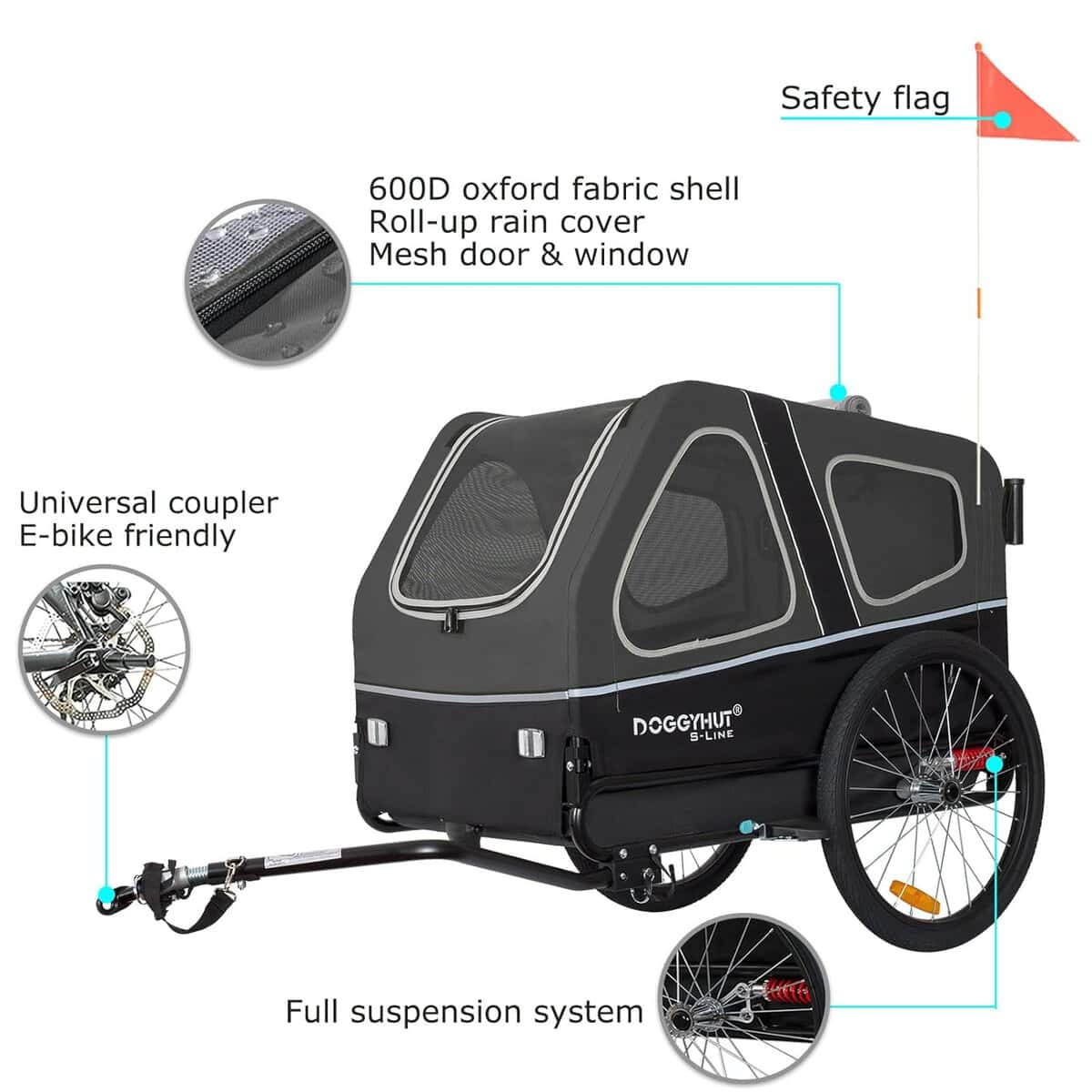 Doggyhut S‑Line XL 2‑in‑1 Hundeanhänger‑Buggy, gefedert, bis 45 kg ...