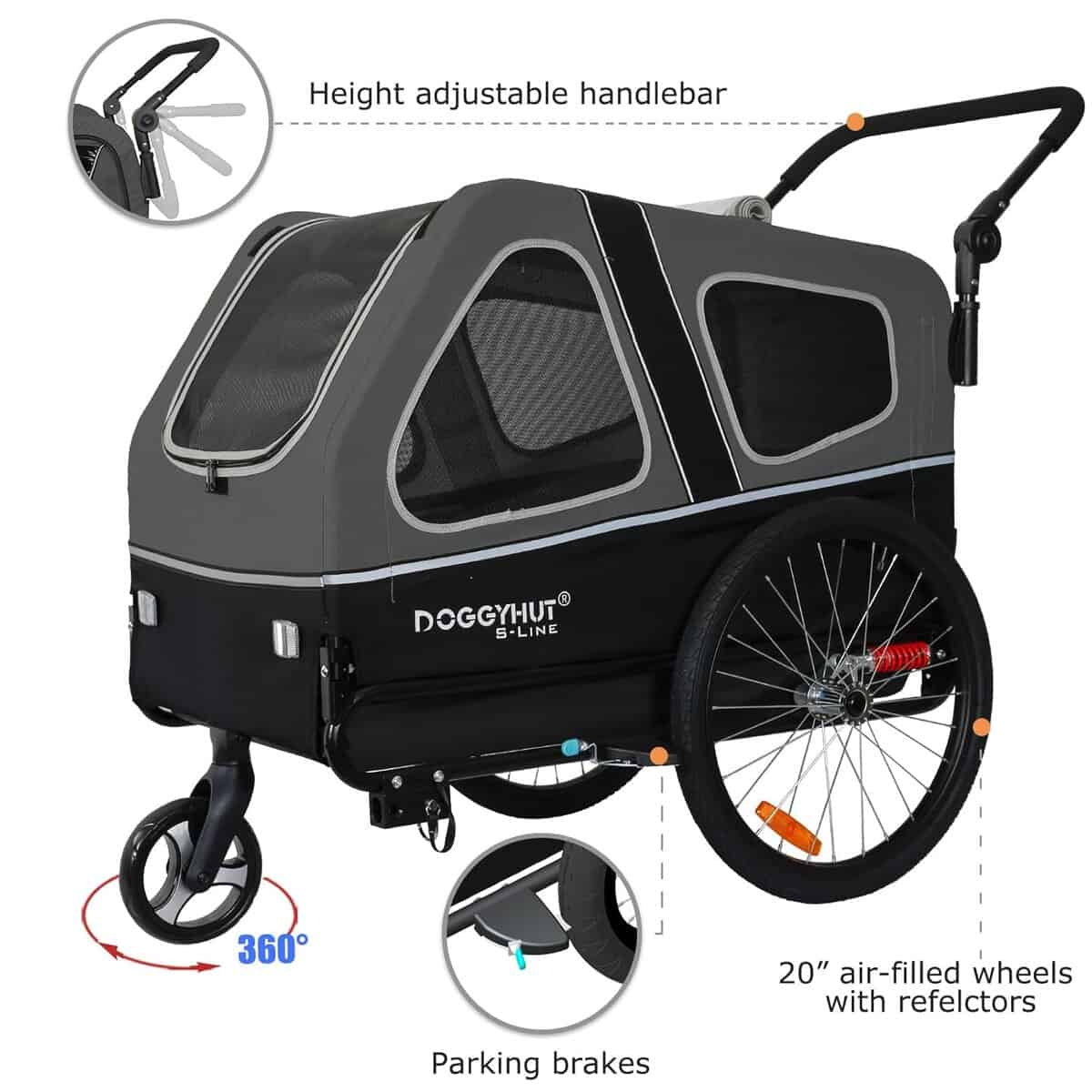Doggyhut S‑Line XL 2‑in‑1 Hundeanhänger‑Buggy, gefedert, bis 45 kg ...