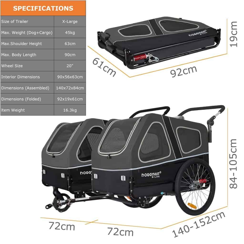 Doggyhut S‑Line XL 2‑in‑1 Hundeanhänger‑Buggy, gefedert, bis 45 kg ...