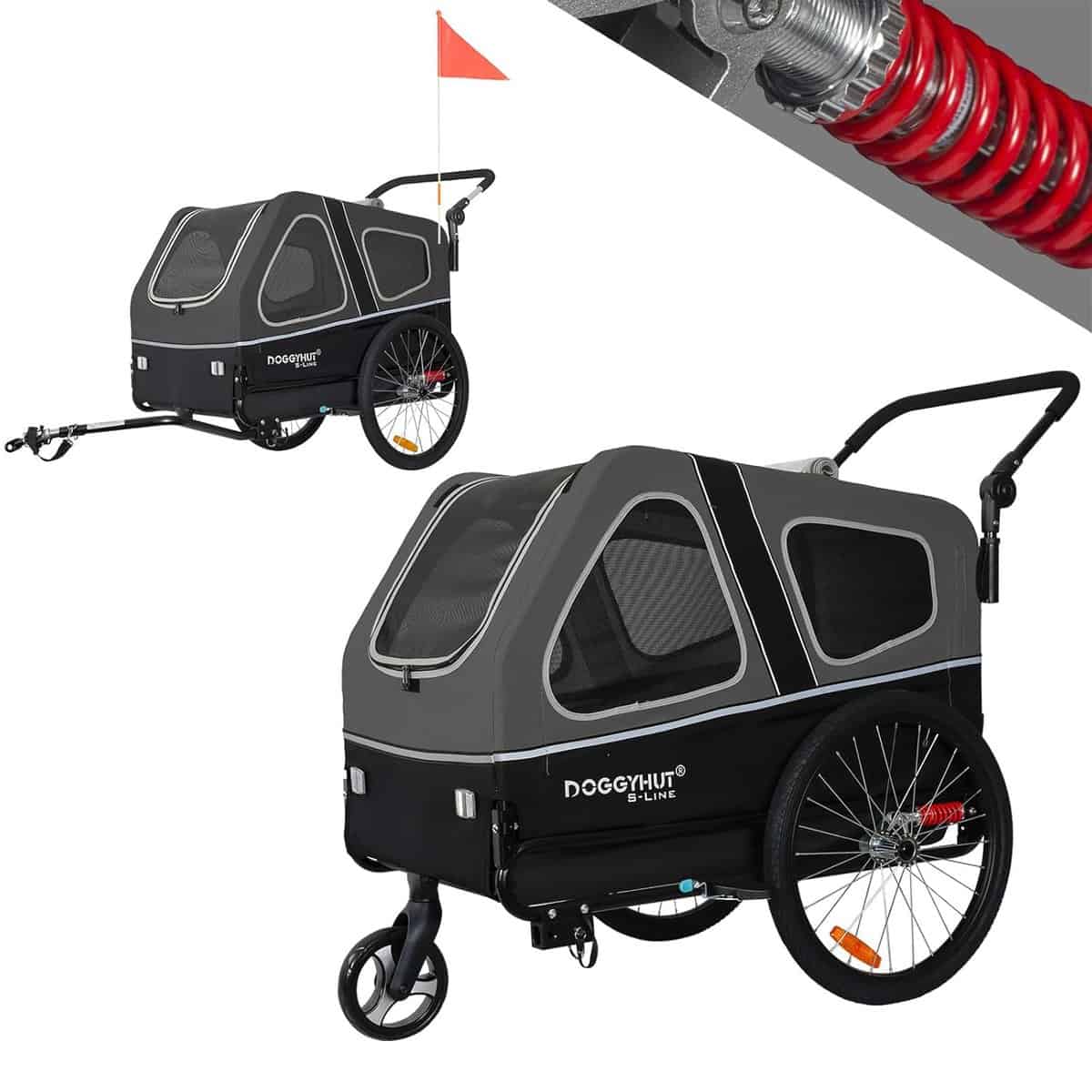 Doggyhut S‑Line XL 2‑in‑1 Hundeanhänger‑Buggy, gefedert, bis 45 kg ...